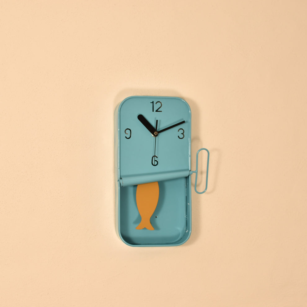 Sardine Tin Clock - Sky Blue & Mustard – Rural Urban